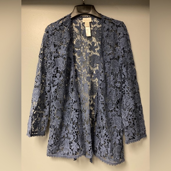 Chico's | Jackets & Coats | Chicos Medium Navy Blue Lace Jacketcover Up ...